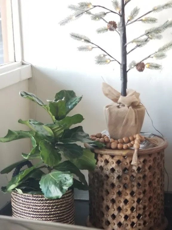 Handmade Solid Mango Wood Round Lattice Hand Carved Endtable | Round ...