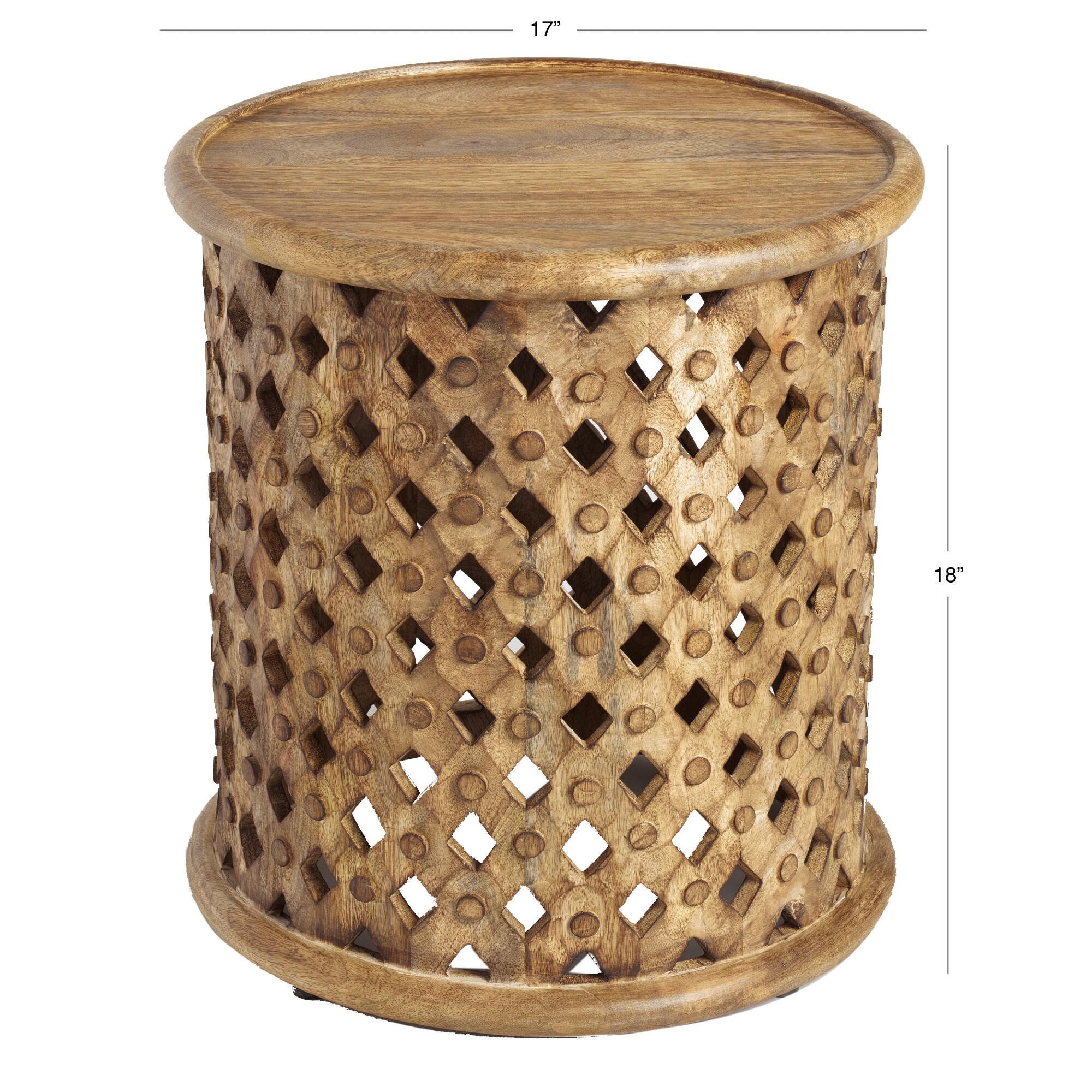 Handmade Solid Mango Wood Round Lattice Hand Carved Endtable | Round ...