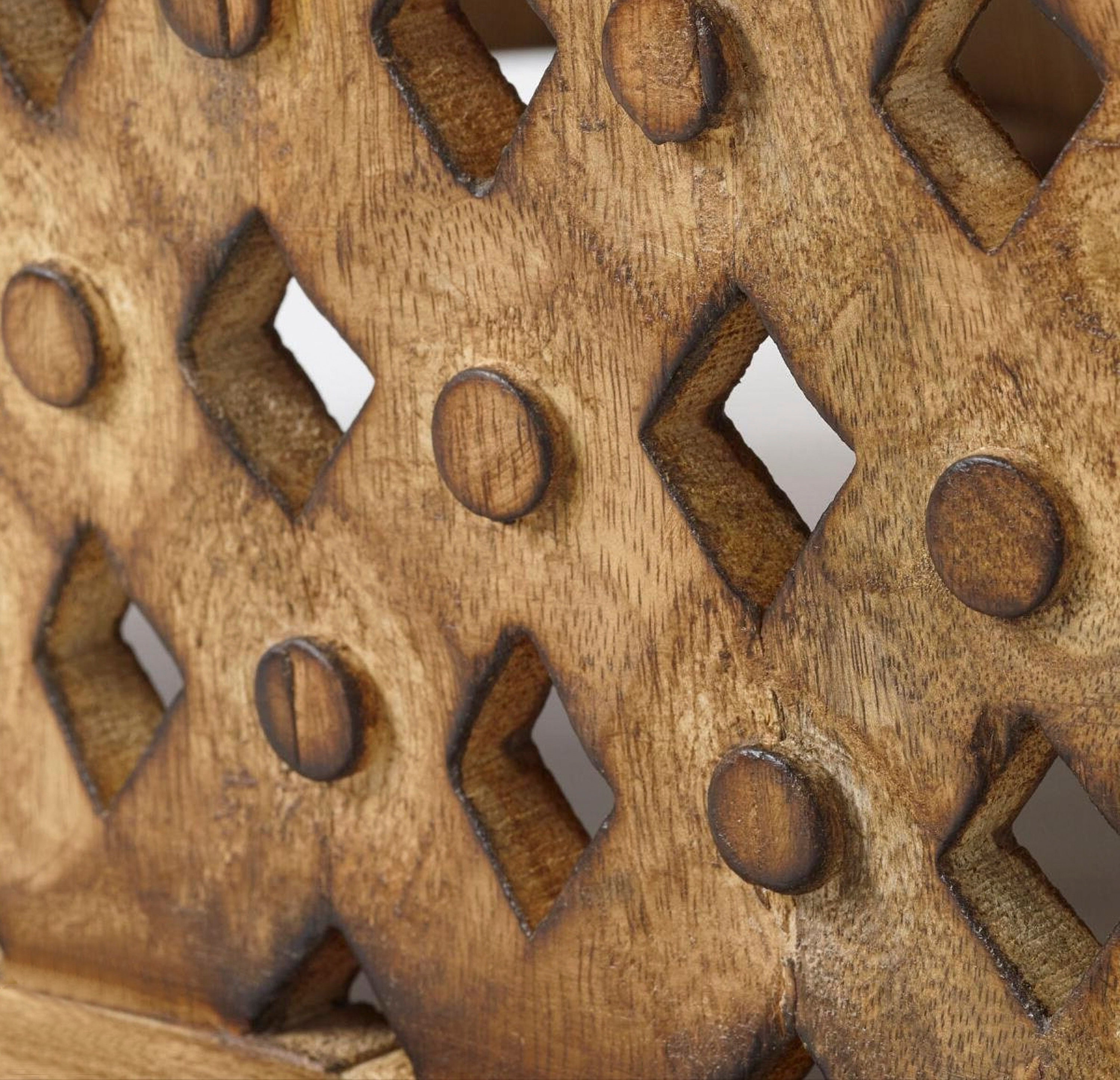 Solid Mango Wood Round Lattice Hand Carved Coffee Table | Round Natural ...