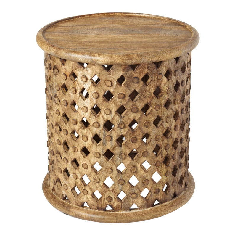 Handmade Solid Mango Wood Round Lattice Hand Carved Endtable | Round ...
