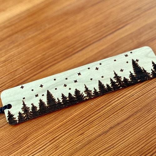 Pine Tree & Stars Engraved Wood Bookmark With Personalized - Etsy