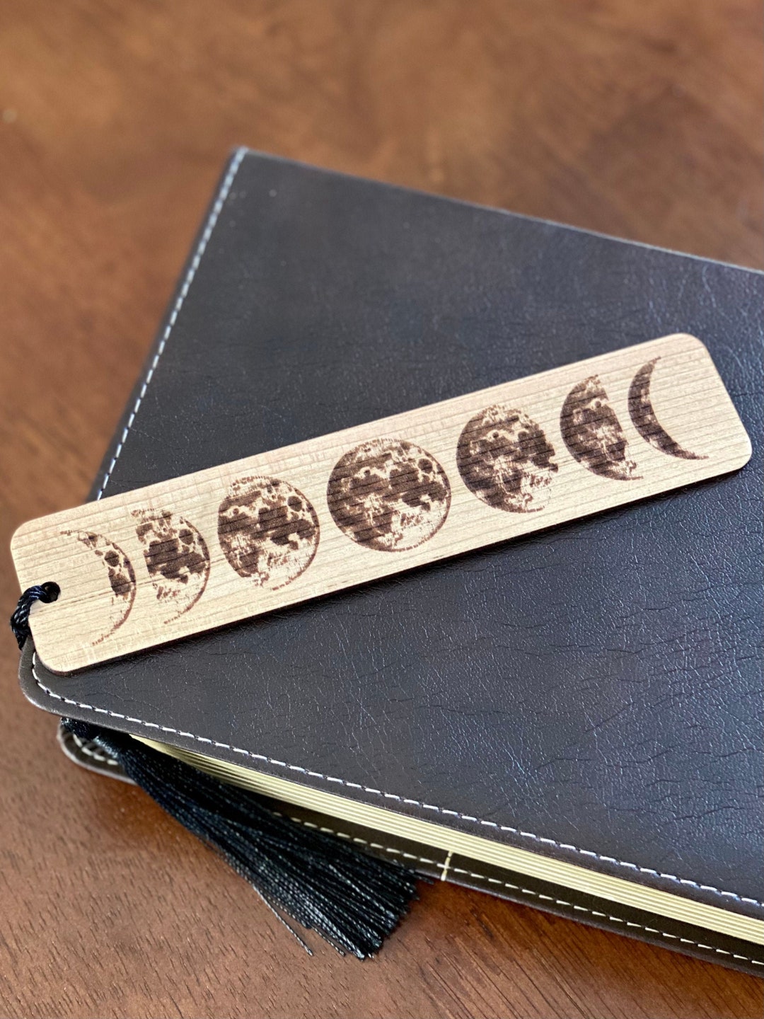 Moon Phases Engraved Wood Bookmark With Custom Message - Personalized ...