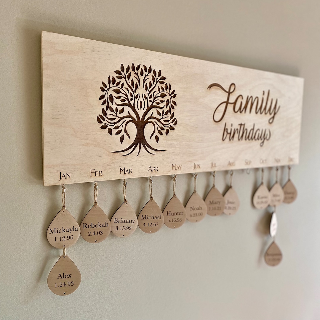 Family Birthday Sign: Engraved Baltic Birch Wood Calendar - Etsy