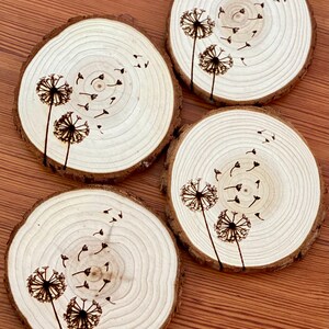 Dandelion Engraved Wood Slice Coaster Set - Etsy