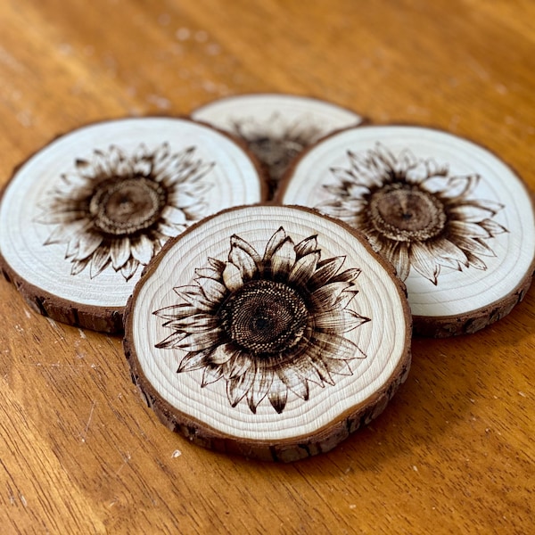 Wooden Flower Coaster - Etsy UK