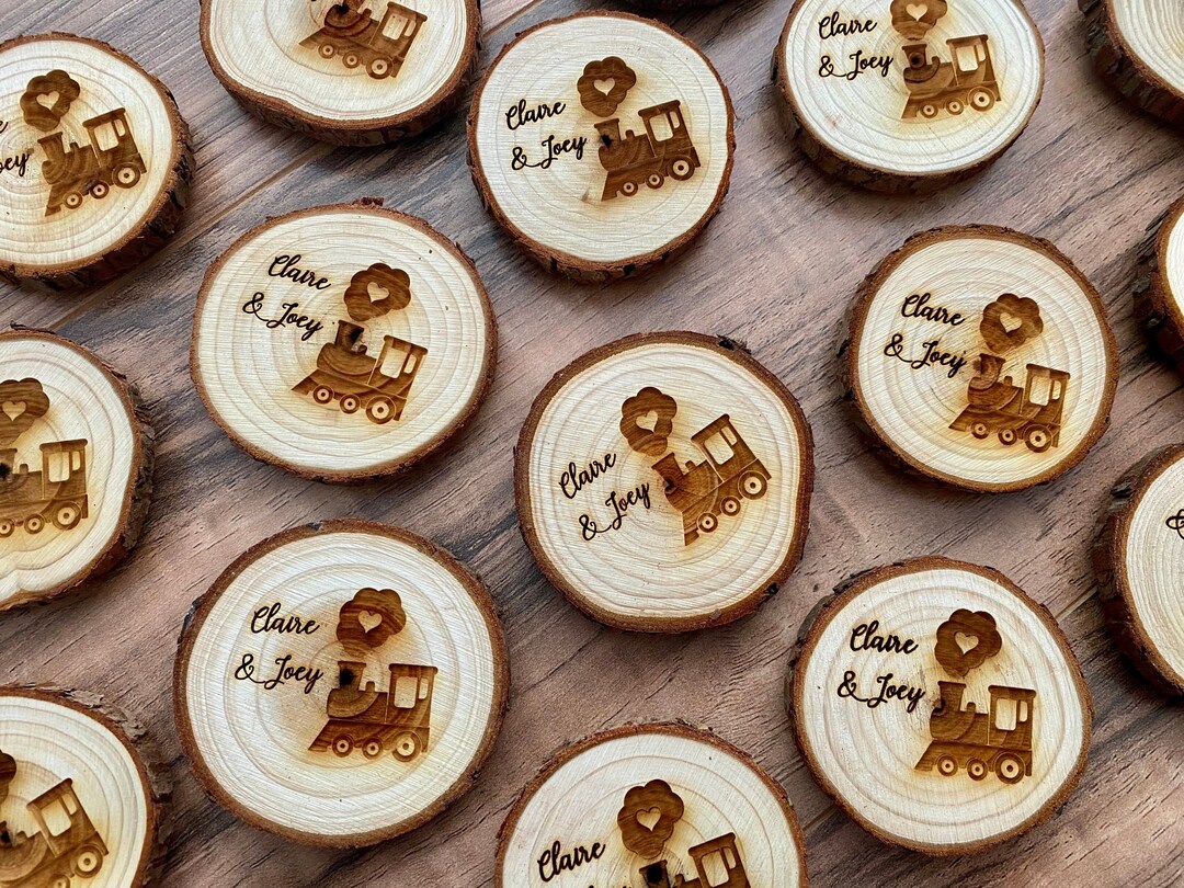 Engraved Wood Slice Birthday Party Favor - Laser Engraved With Train ...
