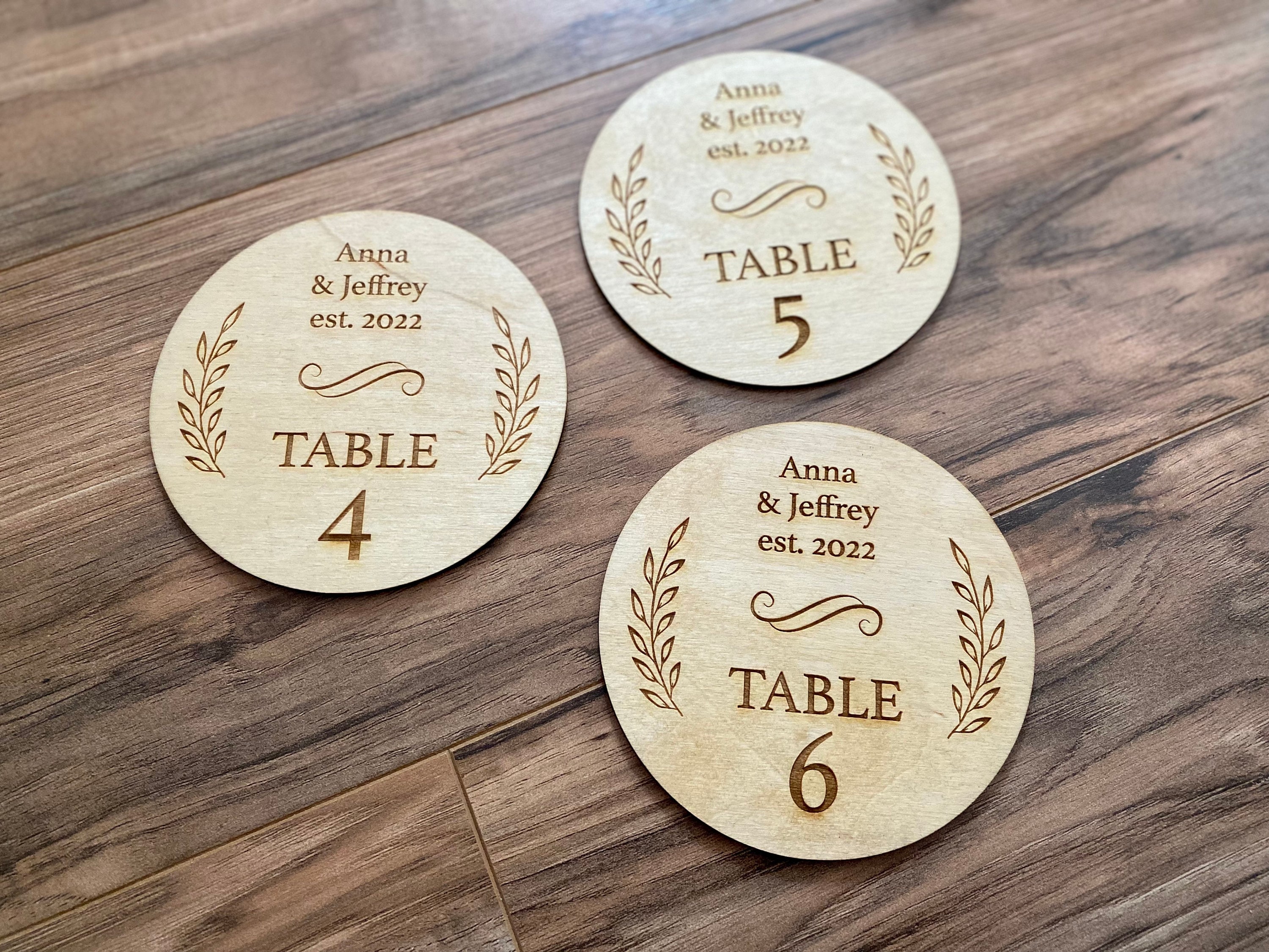 Wooden Wedding Table Numbers: Laser Engraved Baltic Birch Centerpiece ...