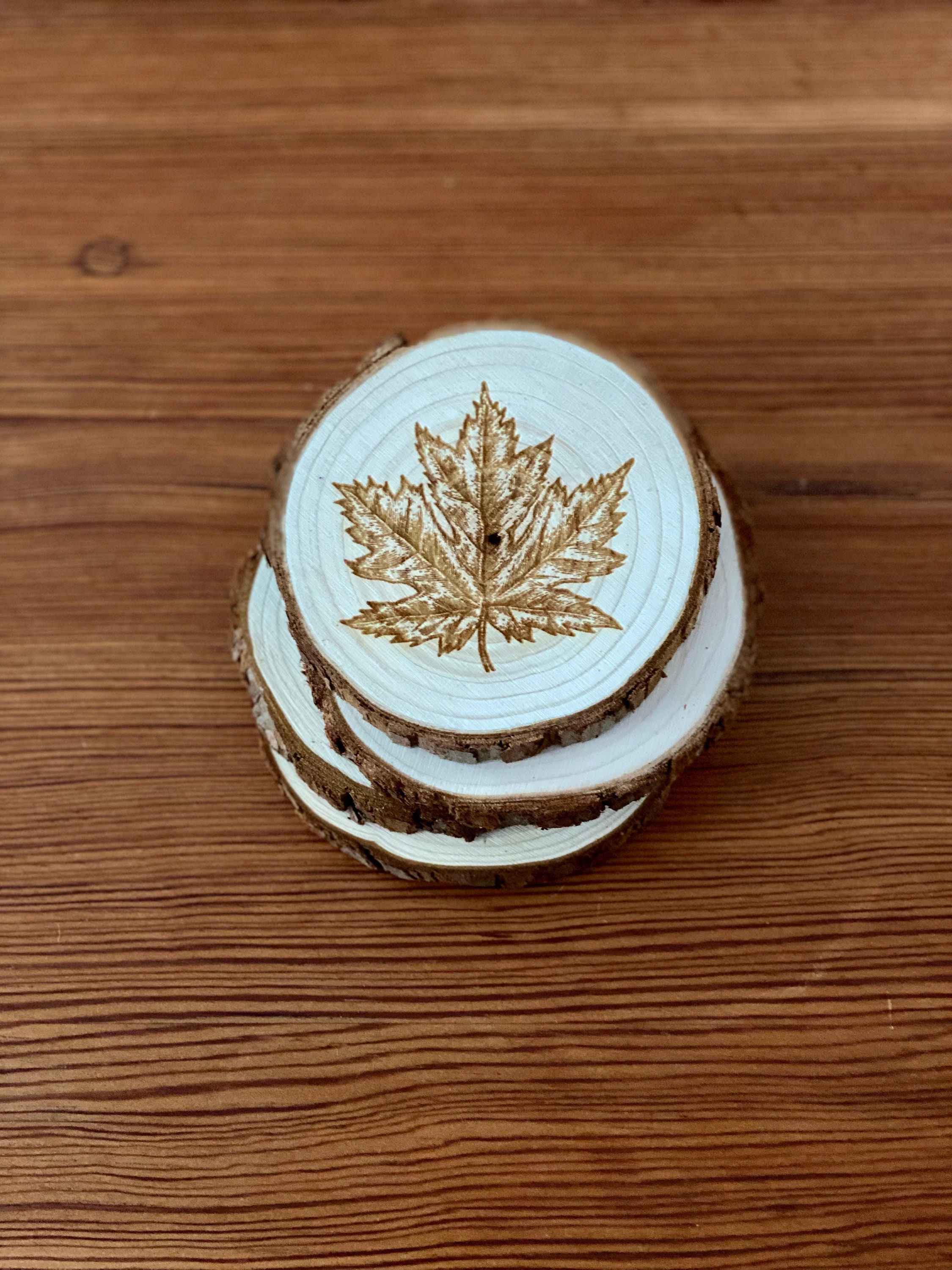 Maple Leaf Engraved Wood Coaster Set - Perfect Gift for Wedding ...