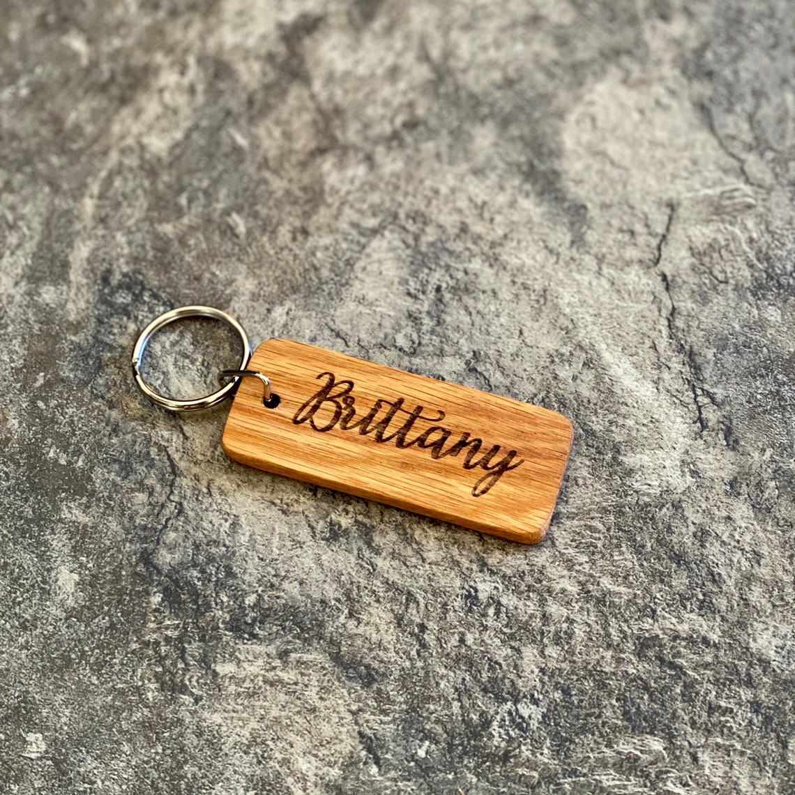 Pine Tree Engraved Wood Keychain With Personalized Text - Etsy