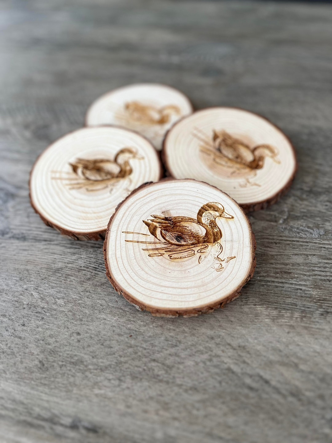 Duck Engraved Wood Coaster Set: Rustic Drink Coasters - Etsy