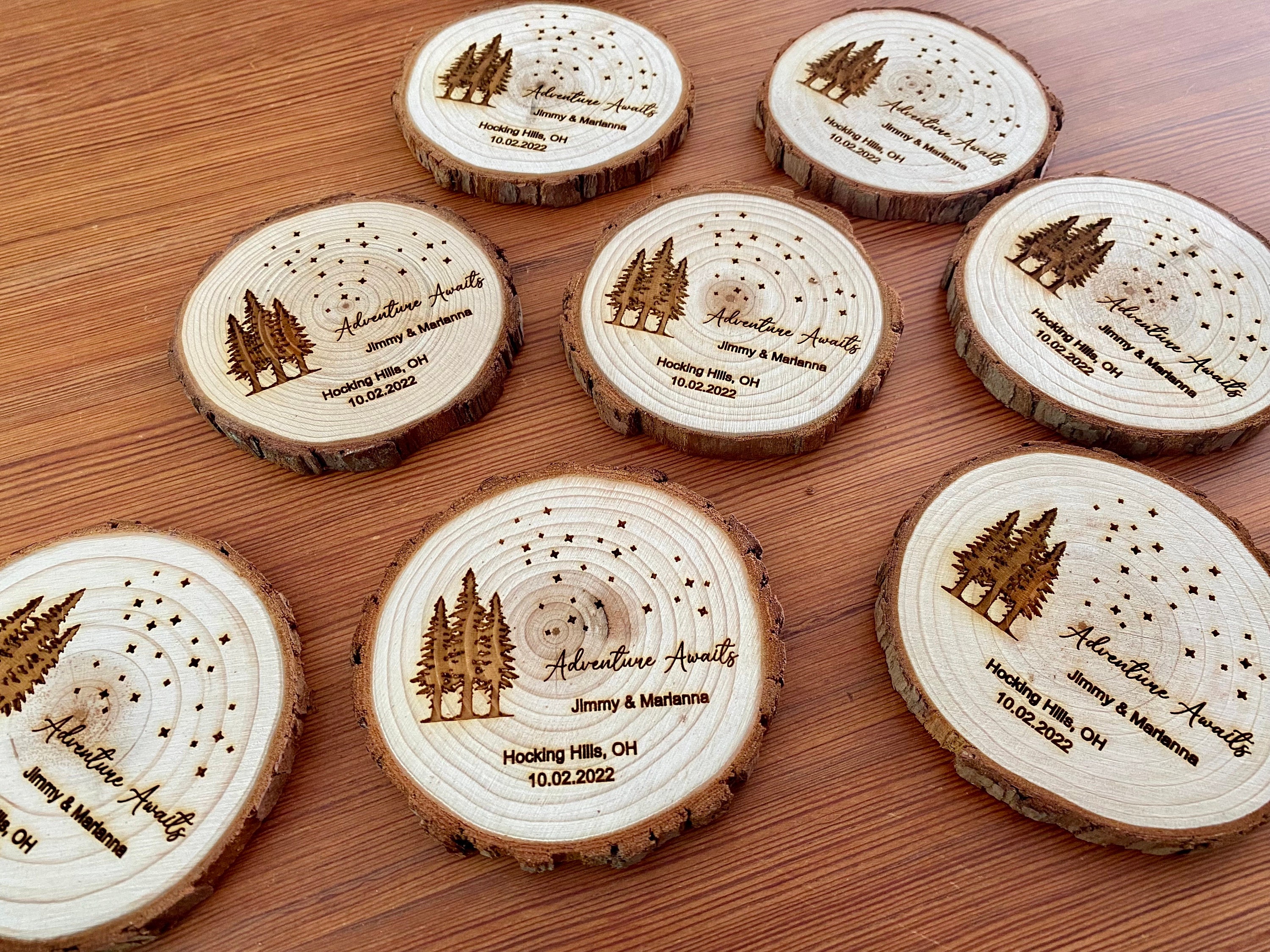 Custom Wood Slice Wedding Favors - Laser Engraved With Couple's Names ...