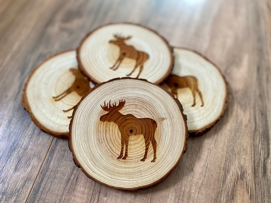 Moose Wood Coasters - Wooden Engraved Coaster Wedding Favors - Etsy