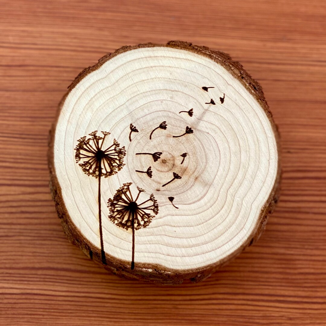 Dandelion Engraved Wood Slice Coaster Set - Etsy