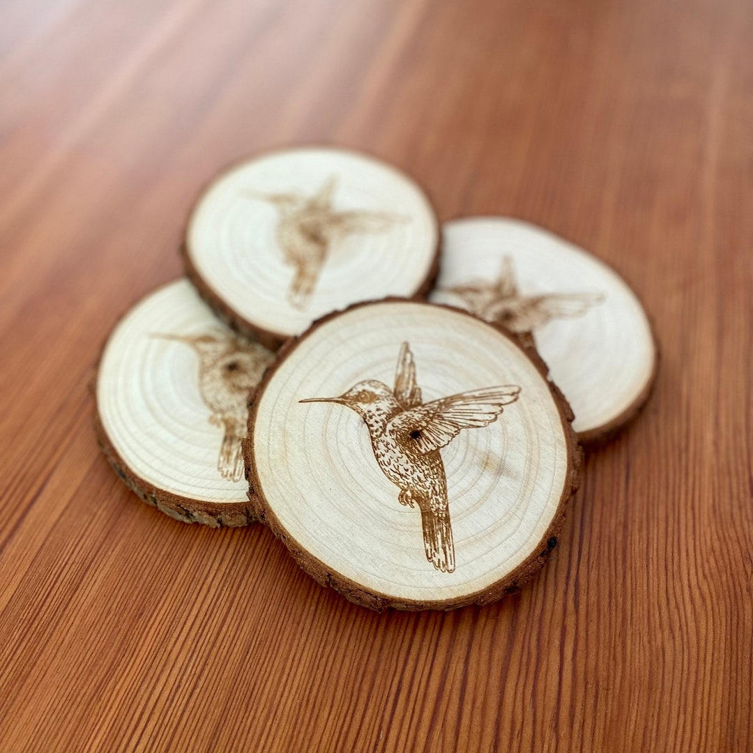 Hummingbird Wood Coasters - Engraved Wooden Wedding Coaster Favors - Etsy