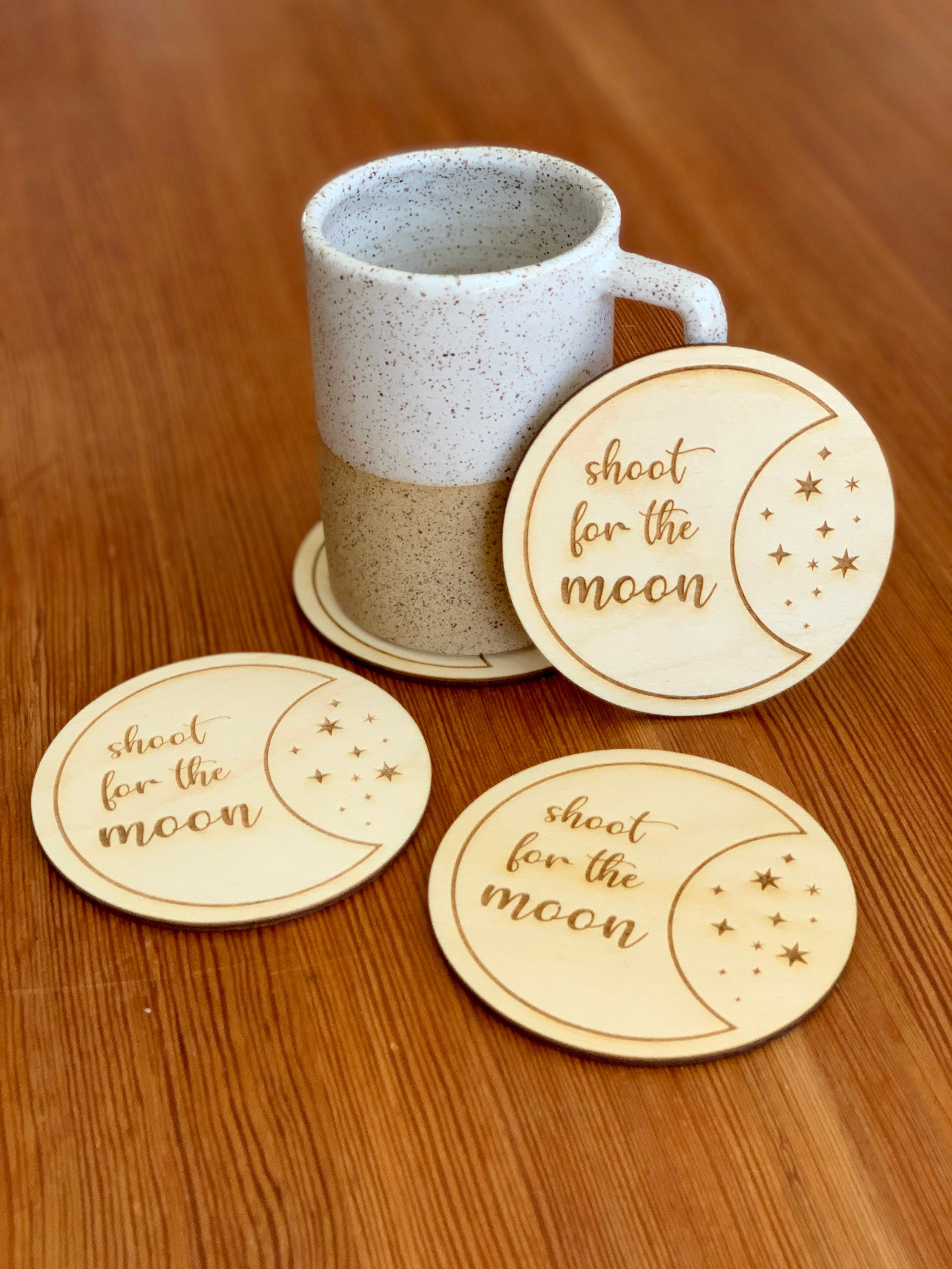 Wood Moon & Stars Coaster Set - Engraved Wood Coasters - Housewarming ...