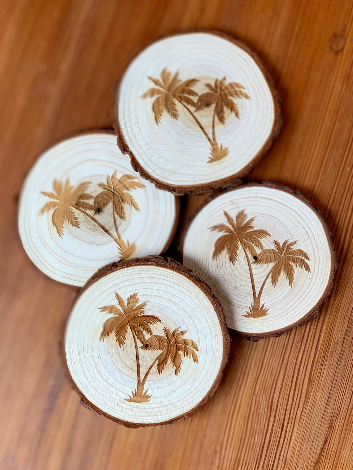 Palm Tree Engraved Wood Coaster Set Perfect Gift for - Etsy