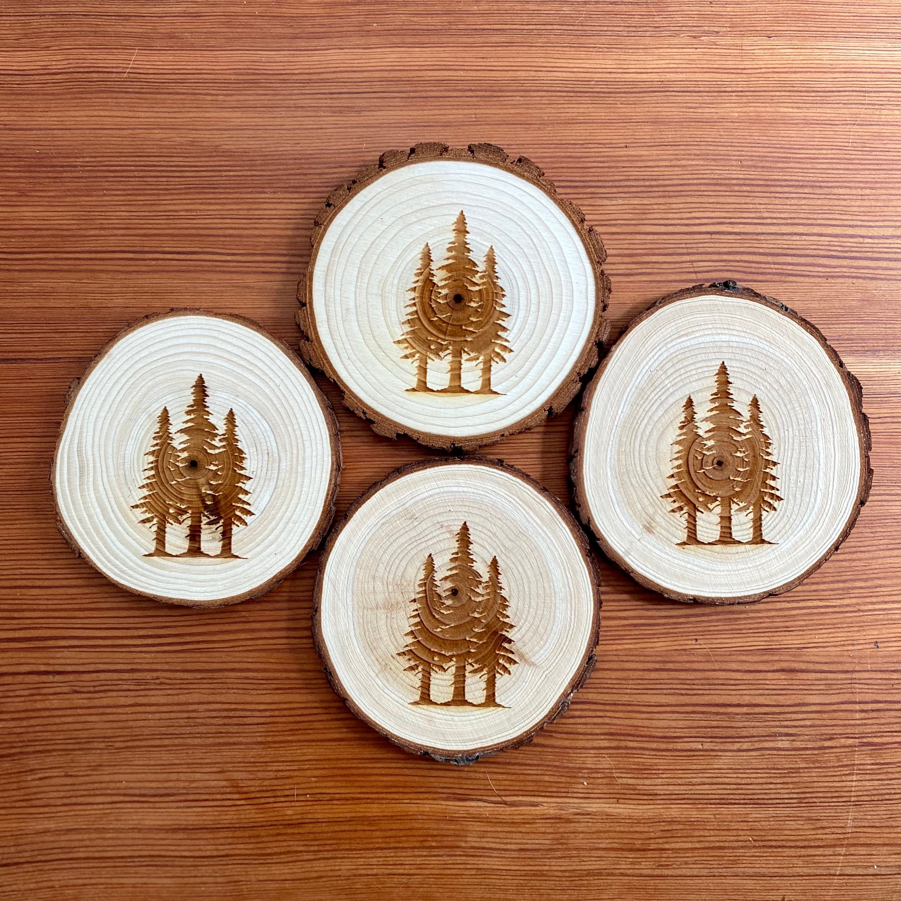 Pine Tree Engraved Wood Coaster Set - Perfect Gift for Wedding ...