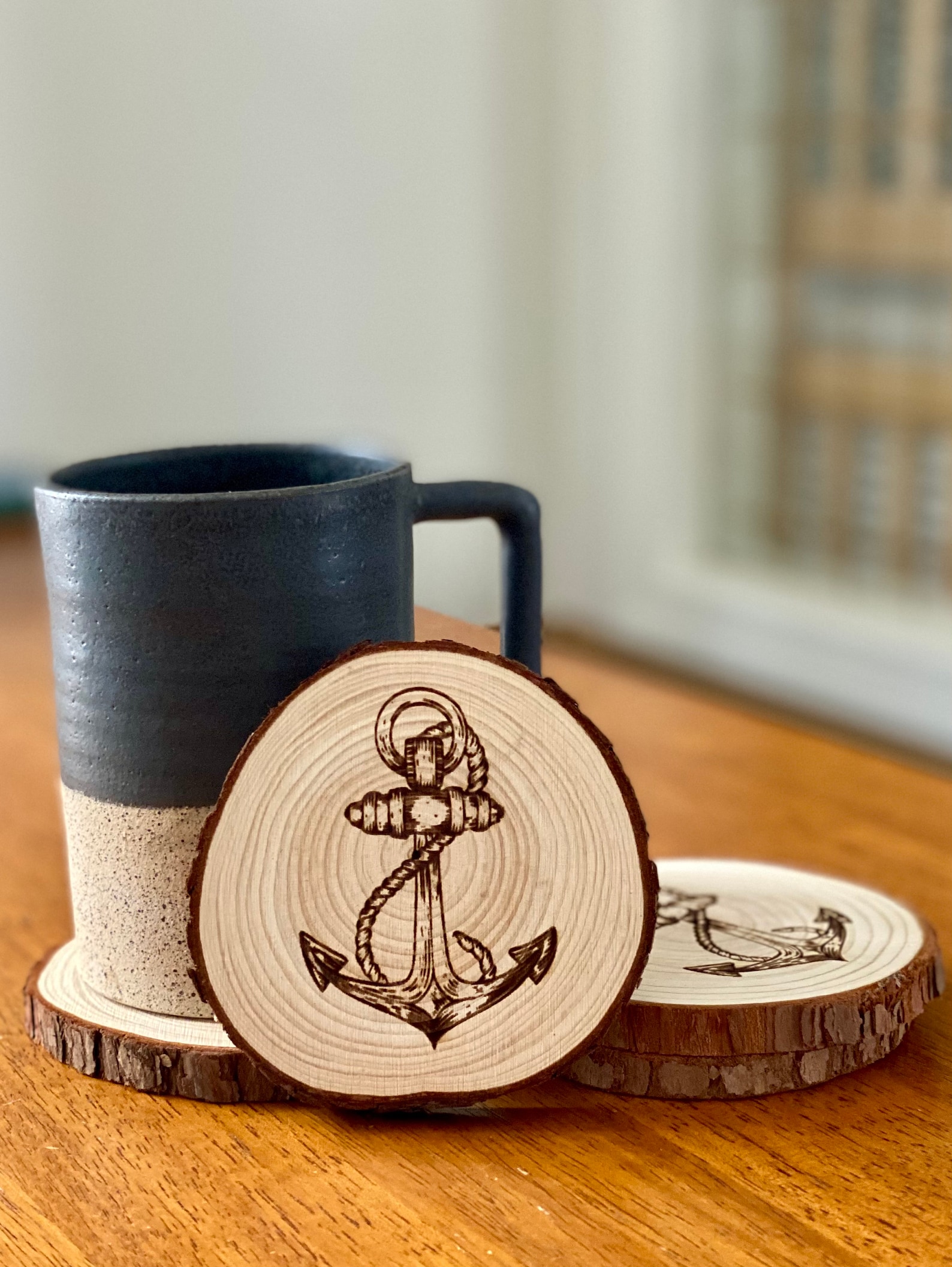 Anchor Engraved Wood Coaster Set Perfect Gift for Wedding | Etsy