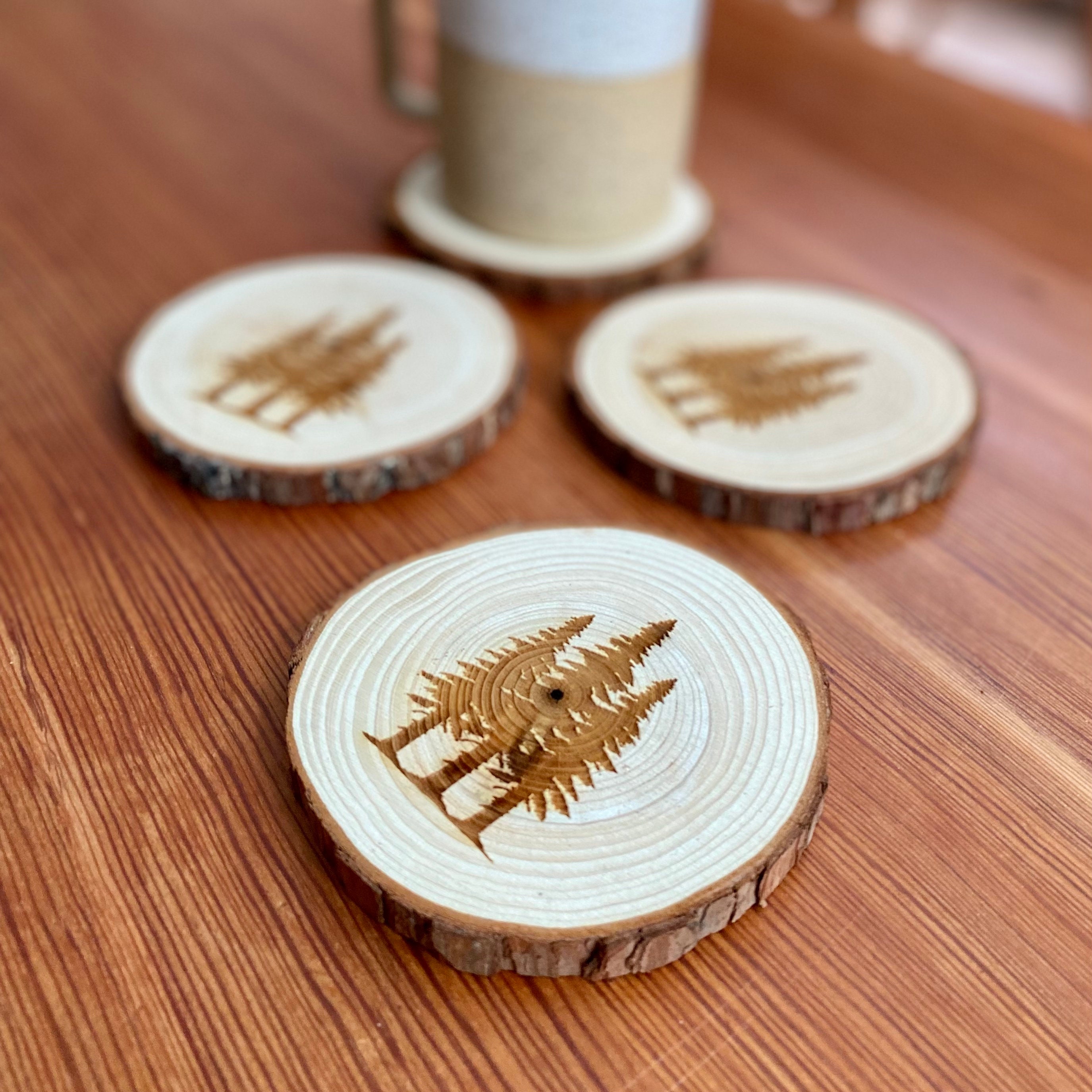 Pine Tree Engraved Wood Coaster Set Perfect Gift for - Etsy