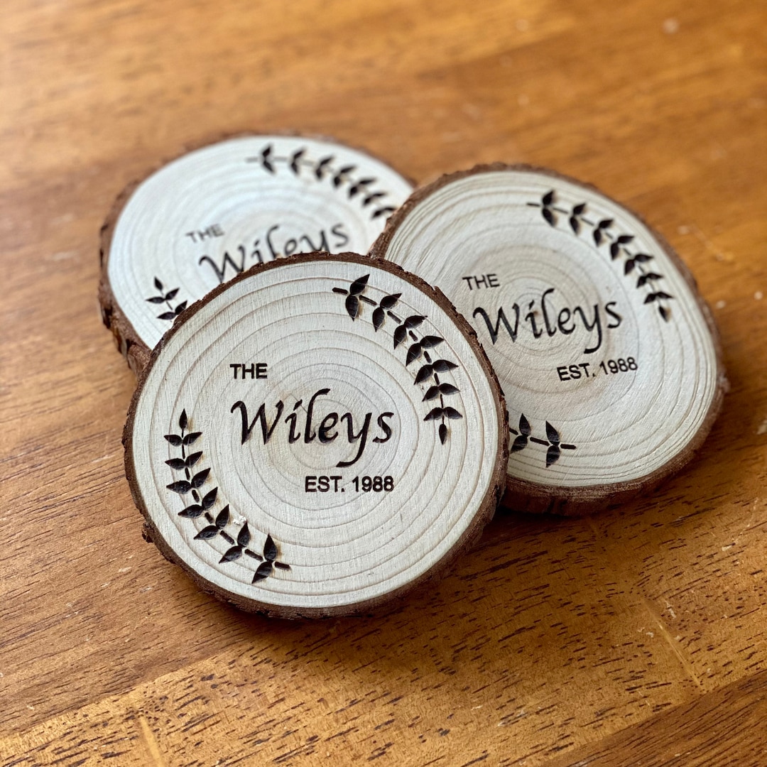 Custom Wood Slice Wedding Favors - Laser Engraved With Name, Year, Date ...