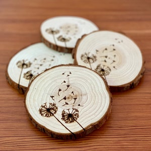 Dandelion Engraved Wood Slice Coaster Set - Etsy