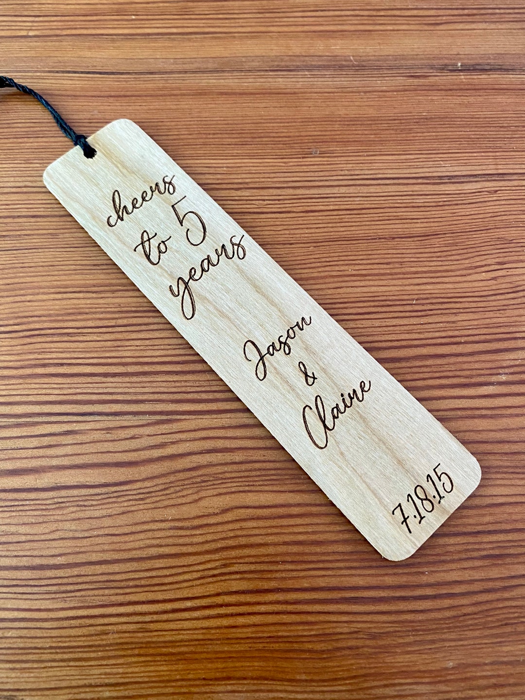 Five Year Anniversary Bookmark - Laser Engraved Personalized Wood ...
