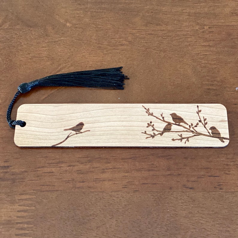 Birds on Branches Engraved Wood Bookmark With Optional Personalization ...