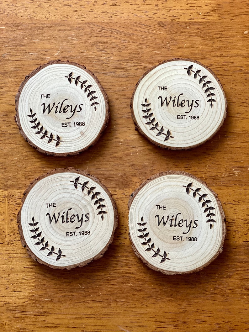 Custom Wood Slice Wedding Favors - Laser Engraved With Name, Year, Date ...
