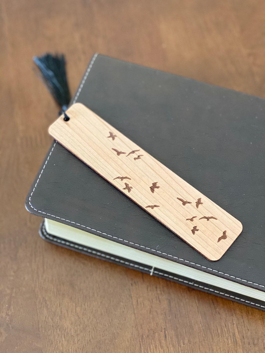 Engraved Cherry Wood Bookmark: Flying Birds, Custom Message - Etsy