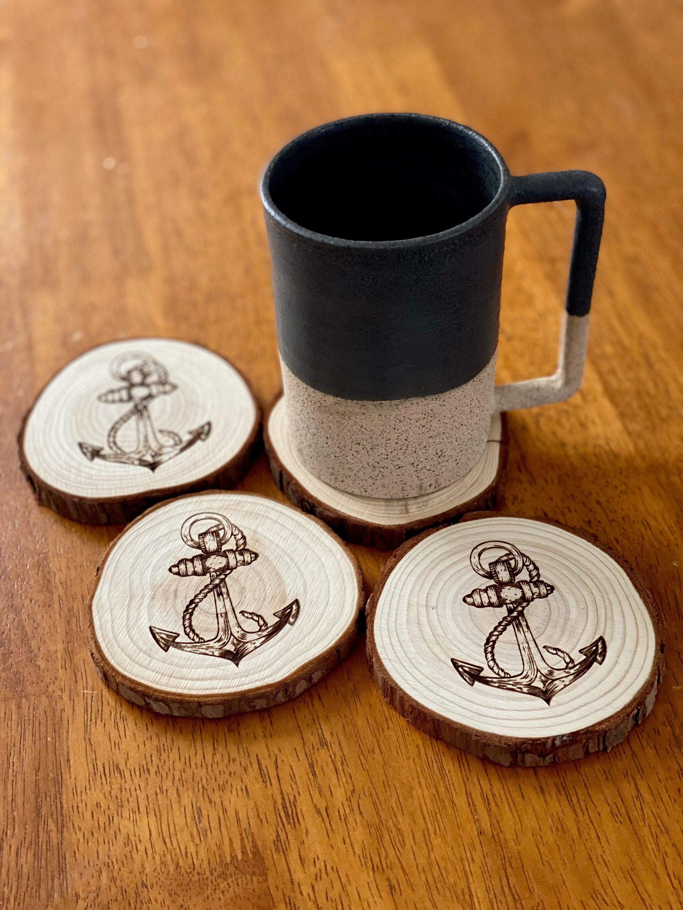 Anchor Engraved Wood Coaster Set Perfect Gift for Wedding | Etsy