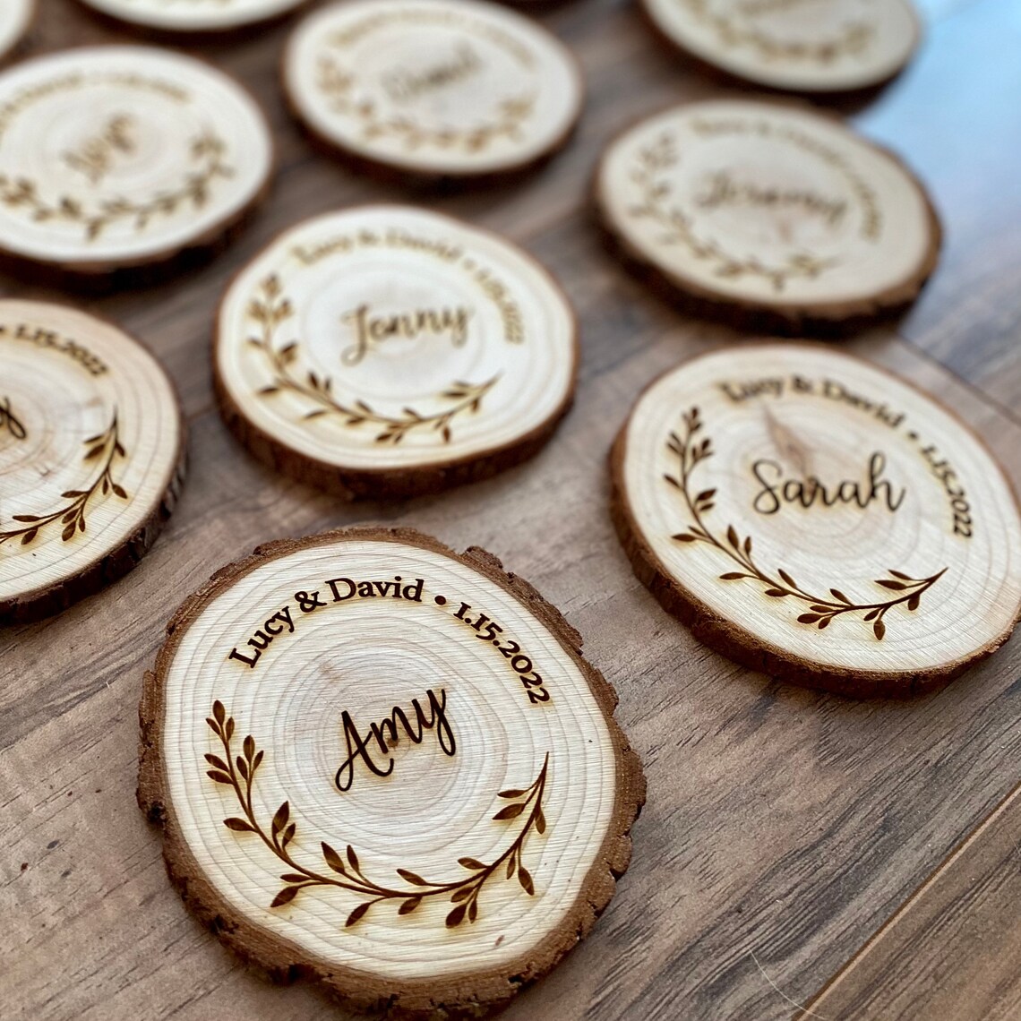 Custom Wood Slice Wedding Favors Laser Engraved With | Etsy