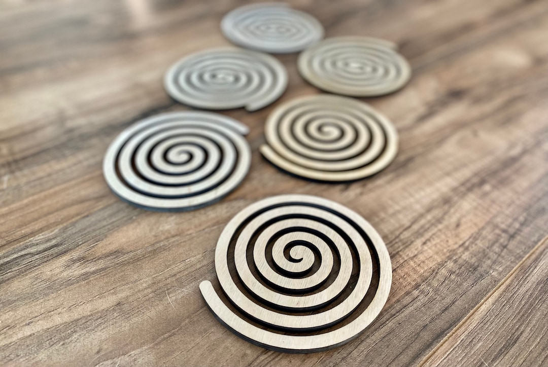 Wood Spiral Coaster Set - Laser Cut Birch Spiral Pattern Coasters - Etsy