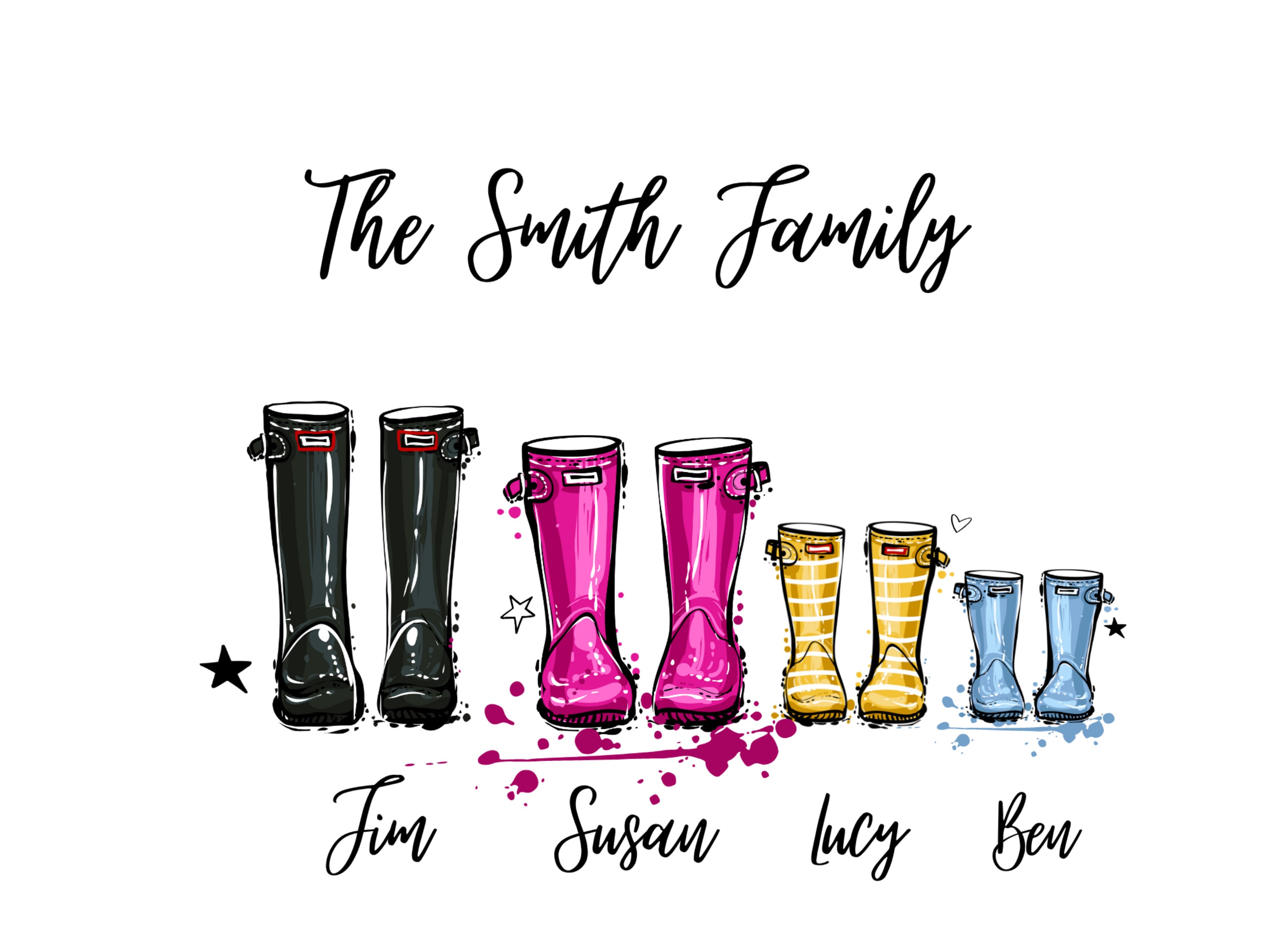 Personalised Family Wellies Print a Gift for a New Home. Custom Welly ...