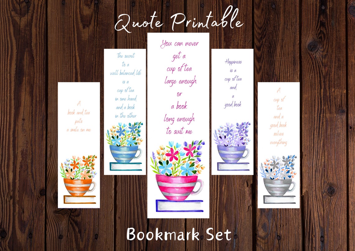 Tea Cup Bookmark Book Quote Printable Download PDF - Etsy
