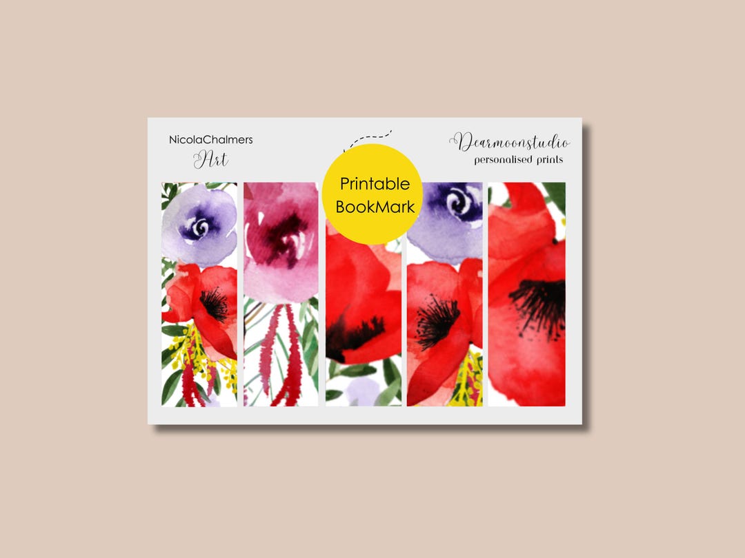 Floral Poppy Printable Bookmark, Instant Download Bookmark for Women ...
