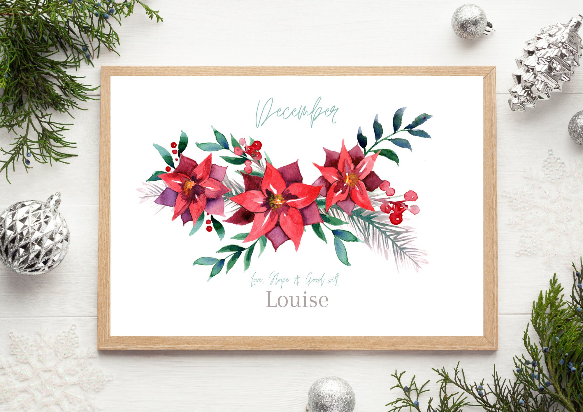 December Birth Month Flower Print Birthday Gift Personalised Print for ...