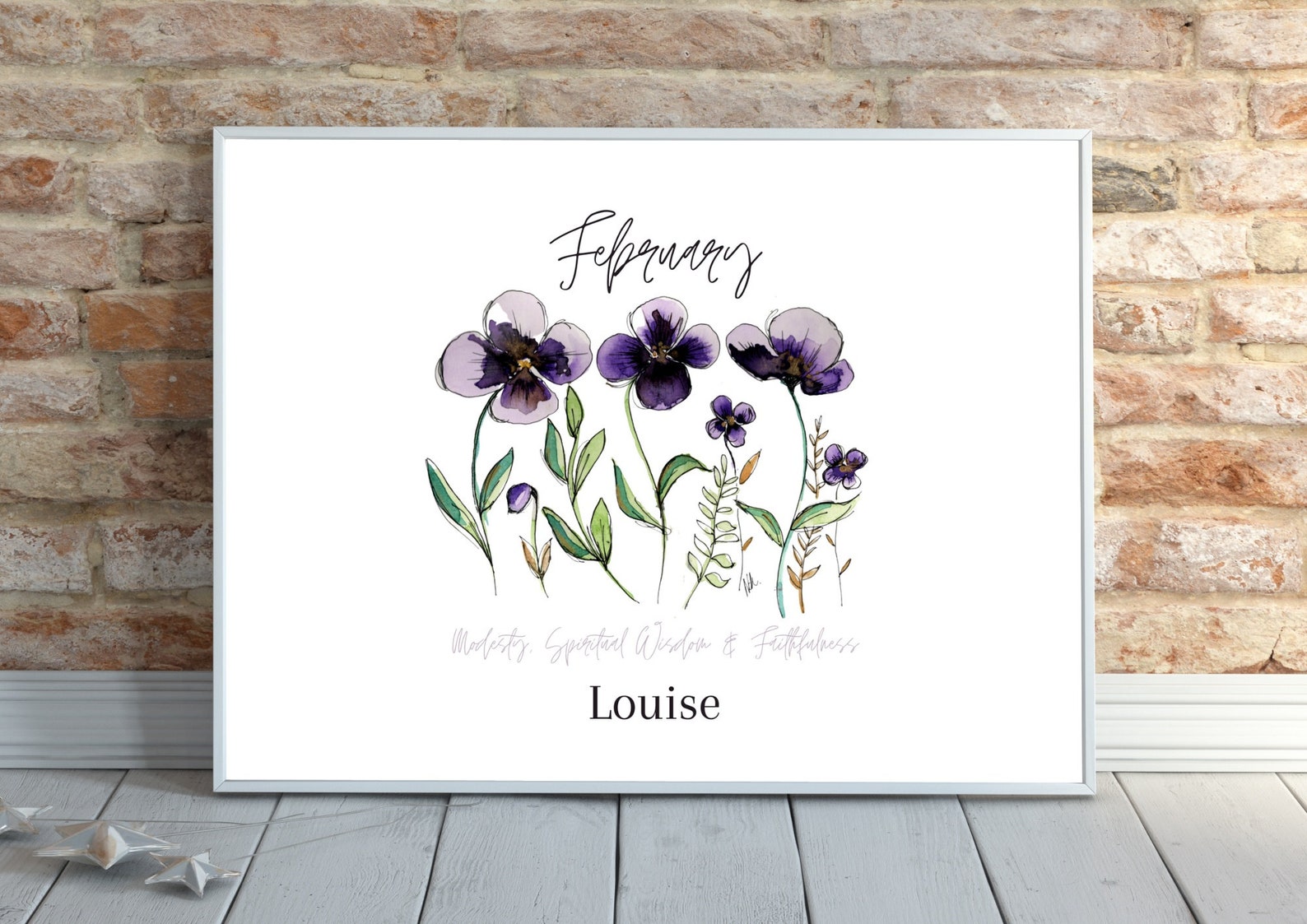 February Birth Month Print A Watercolour Birthday Print Gift ...