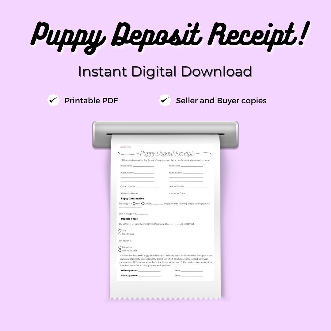 Digital Download Puppy Deposit Receipt for Breeders - Etsy