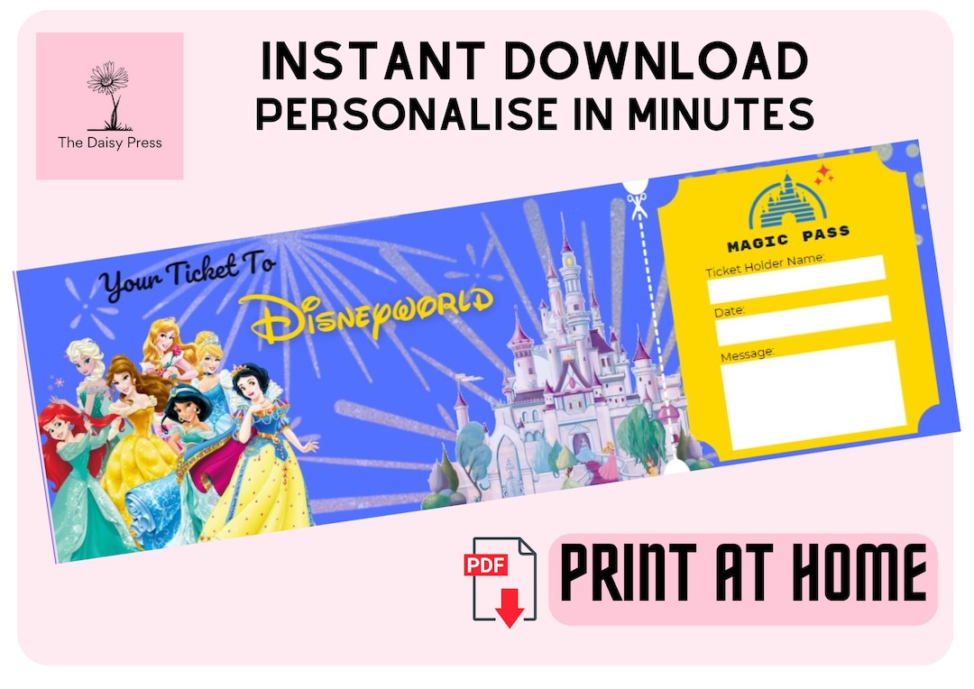 Instant PDF Download, Disneyland Princess Keepsake Ticket, Surprise ...