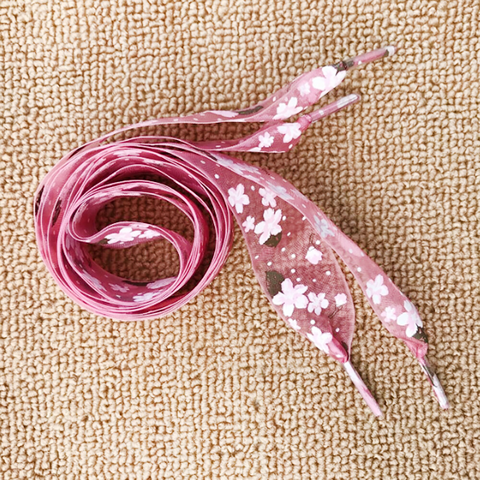 Beautiful Sakura Cherry Blossom Pink Satin Silk Ribbon Flat Shoe Laces ...