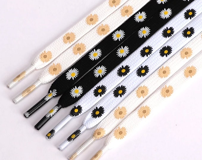 Flat Daisy Flower Pattern Shoe Laces Different Coloured Durable 100cm ...