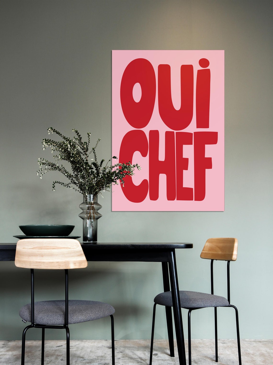Yes Chef Poster, Kitchen Wall Art, Typography Poster, Pink Wall Art - Etsy