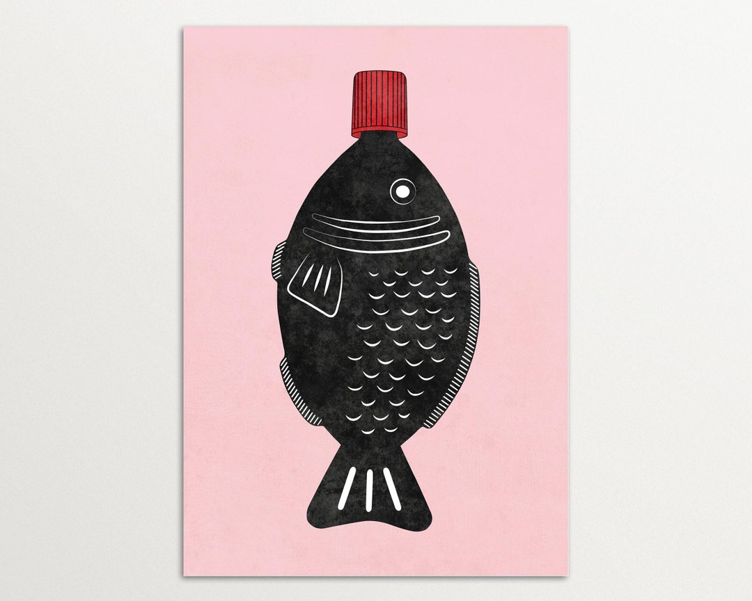 Kitchen Art Print - Soy Sauce Fish | Pink Wall Art, Sushi Gift, Japandi ...