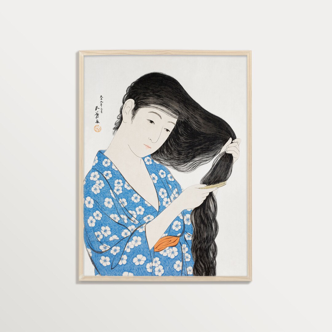 Japanese Poster Kamisuki combing the Hair by Goyo Hashiguchi Woodblock Print, Japan Wall Art ...