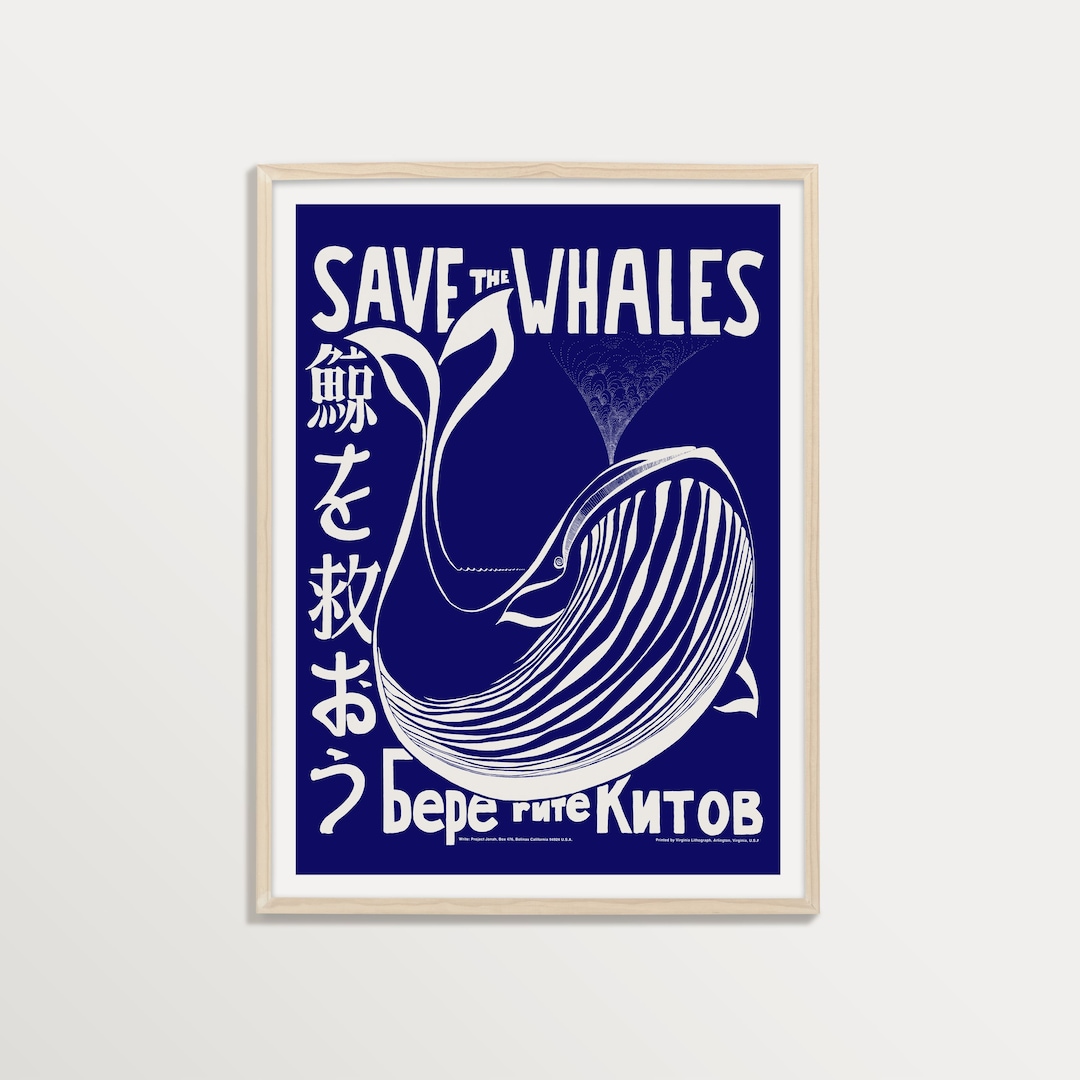 Save the Whales Print Japanese Wall Art, Woodblock Print, Whale Poster ...