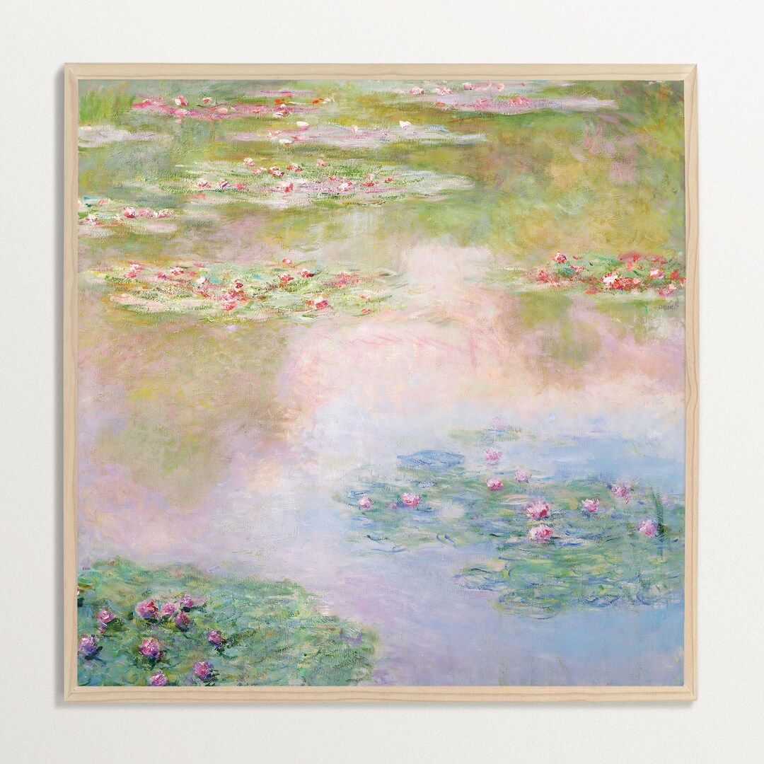 Monet Water Lily Print – Square Pink and Green Pond Wall Art , French ...