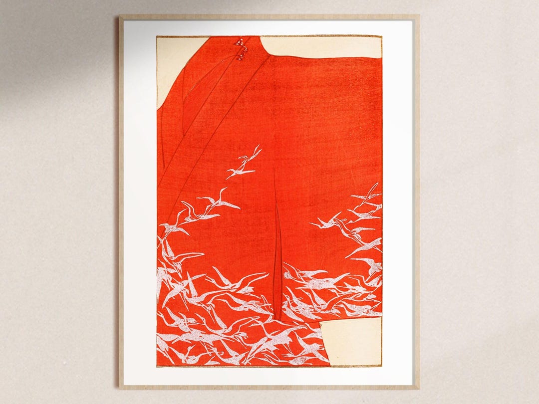 Japanese Woodblock Print - Red Kimono | Minimalist Wall Art, Japandi ...