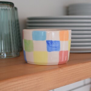 Colorful Checkered Coffee Cup Ceramic 8 Oz, 230 Ml, Handmade, Tumbler ...