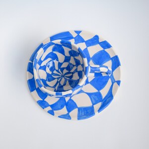 Blue Checkered Mug & Saucer Set Handmade Ceramic Unique Coffee Cup ...