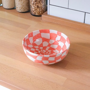 Pale Red Checkered Large Bowl | Handmade, Ceramic, Pottery, Serving ...